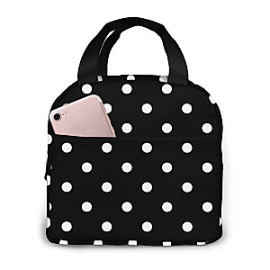 Black And White Polka Dot Portable Insulated Lunch Tote Bag Reusable Lunch Box For Men, Women And Kids
