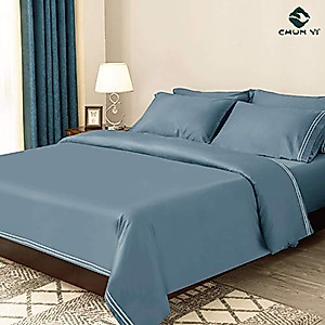 CHUN YI 3pcs King Bedding Duvet Cover Set Cotton Tencel Lyocell Bed Set, Duvet Cover King Cal King, 1 Duvet Cover and 2 Pillowcases, King/California King, Light Blue
