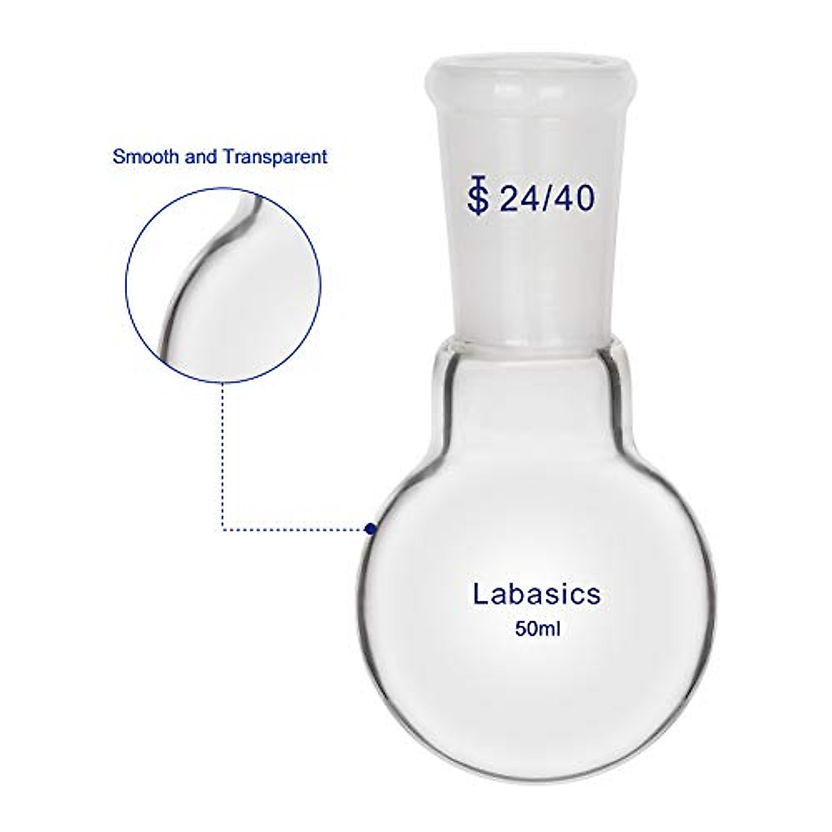 Labasics Glass 50ml Single Neck One Neck Round Bottom Flask RBF, with 24/40 Standard Taper Outer Joint, 50ml
