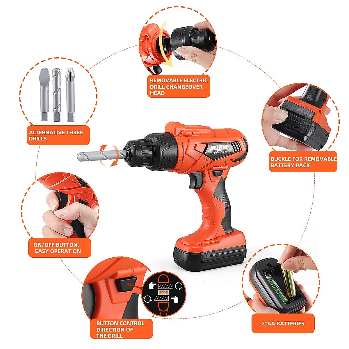 Kids Tool Set – Zealous 48 pcs Toddler Tool Set with Tool Box & Electronic Toy Drill, Pretend Play Kids Toys, Toy Construction Tools for Kids Ages 3,4,5,6,7,8 Years Old (A-Orange)