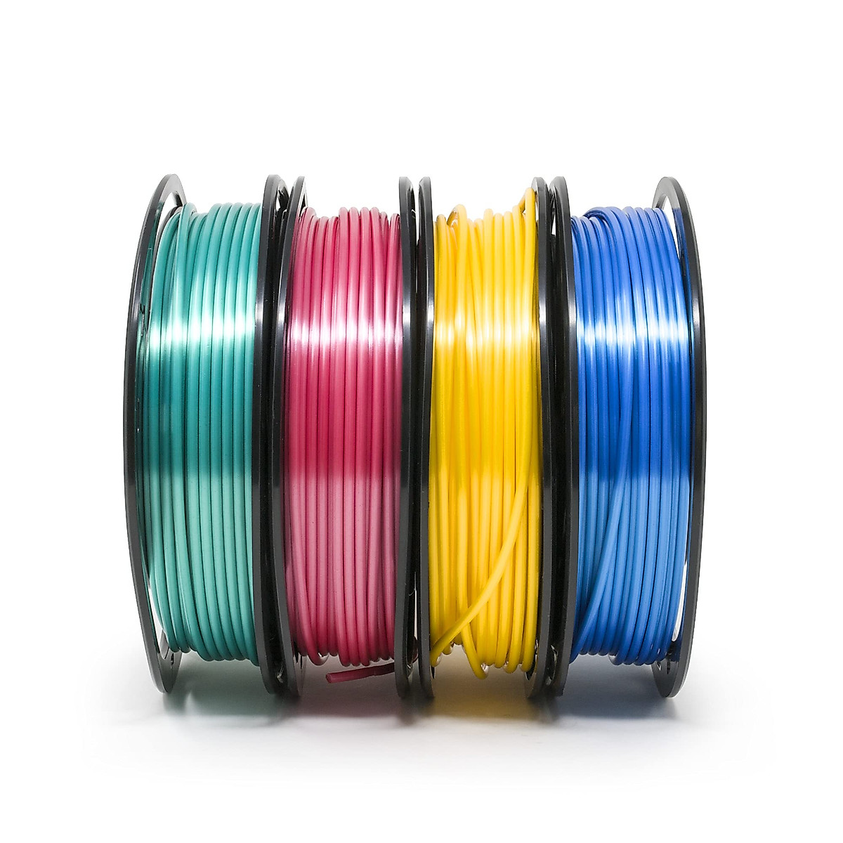 Gizmo Dorks Silk PLA 3D Printer Filament 3mm (2.85mm) 200g, 4 Color Sample Pack - High Gloss Ocean Blue, Red Pink, Teal, Yellow Gold