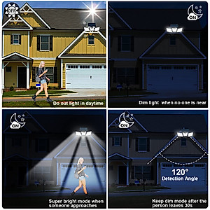 Bebrant Solar Lights Outdoor, 265 LED Solar Motion Sensor Security Lights IP65 Waterproof Solar Flood Lights 360° Adjustable Double-Head Spotlights for Front Door Garden Yard (2 Pack)