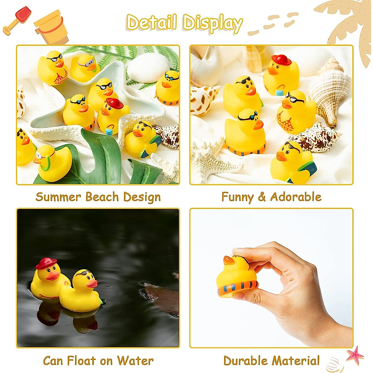 Haooryx 20Pcs Summer Beach Rubber Duckies Float Bathtub Ducky Swimming Pool Toys Summer Theme Novelty Funny Squeeze Ducks for Kids Birthday Party Favors Prize Rewards Baby Shower Bath Toys Decoration
