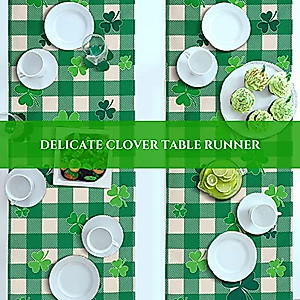 2 Pieces St. Patrick's Day Table Runner Green White Check with Shamrock Table Runner Irish Burlap Table Runners Lucky Shamrock Table Runner for Wedding Shower Daily Dinner Party Supplies 13 x 72 Inch