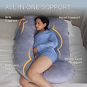 EKLO Pregnancy Pillows, U-Shape Full Body Pillow - Jumbo Size Grey - Pregnancy Pillows for Sleeping - Body Pillows for Adults, Maternity Pillow and Pregnancy Must Haves