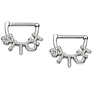 Nipple Ring Bite Me or Twist Pull or Suck IT Nipplerings Pair 14g Sexy Twist Pull (Btch Clicker silvertone)