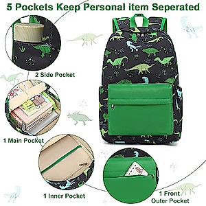 Bluboon Preschool Backpack Kids Boy Kindergarten Backpack With Lunch Box School Book Bags for Elementary Primary Schooler（Green Dinosaur