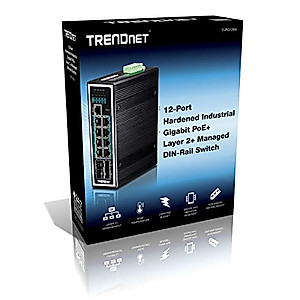 TRENDnet 12-Port Hardened Industrial Gigabit PoE+ Layer 2+ Managed DIN-Rail Switch, 240 Watt Power Budget, IP30 Rated, Din-Rail Mount, 24 Gbps Switching Capacity, Lifetime Protection, TI-PG1284i …