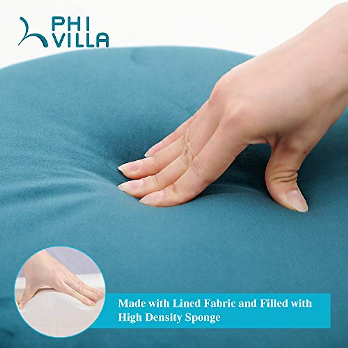 PHI VILLA Storage Ottoman,Blue Round Ottoman with Storage Box and Removable Lid, Upholstered Decorative Metal Legs Ottoman Footrest/Footstool for Living Room,Bedroom and Kids Room,Velvet,Blue