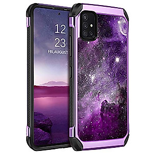 BENTOBEN Galaxy A51 4G Case (NOT Fit 5G Version), Slim Glow in The Dark Shockproof Protective Dual Layer Hybrid Hard PC Soft TPU Bumper Nebula Space Design Phone Case for Samsung Galaxy A51 4G, Purple