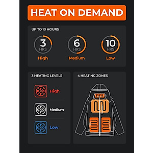 ORORO Men's 4 Heat-Zone Heated Jacket with Battery, Soft Shell Heated Jacket with Detachable Hood (Black/Blue, 2XL) (Charger Not Included)