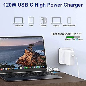 Mac Book Pro Charger - 120W USB C Fast Charger Adapter Compatible with MacBook Pro & MacBook Air 13, 14, 15, 16 inch, iPad Pro, Samsung Galaxy and All USB C Device, Included 6.6ft USB-C to C Cable