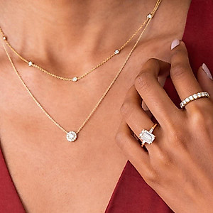 AHTAMOS Engagement Ring 2 CT Tapered Baguette Moissanite Emerald Cut Engagement Rings for Women Platinum Plated Silver Free Engraving