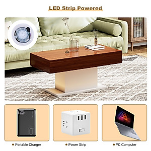 LED Coffee Table for Living Room, Modern High Glossy Coffee Table with 16 Colors LED Lights, Smart Cocktail Table Rectangle, Wooden Living Room Table (Natural)