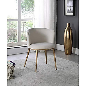 Meridian Furniture Skylar Collection Modern | Contemporary Upholstered Dining Chair with Rounded Back and Sturdy Iron Legs, Set of 2, 23.5" W x 23.5" D x 30" H, Cream Velvet, Gold