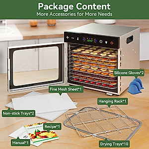 Dehydrators for Jerky, 10 Trays Stainless Steel Meat Dehydrator, 194℉ Temp Control & Digital Timer, 600W Fruit Dehydrator, Food Dehydrator for Jerky, Dog Treats, Mushroom, Veggies, Fruit