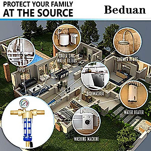 Beduan Reusable Spin Down Sediment Water Filter for Whole House Prefilter System Protector,1"Male Thread,3/4"Male & Female Thread,1/2"Male Thread (50 Micron & Pressure Gauge)