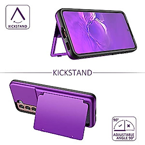 WeLoveCase for Samsung Galaxy S21 Wallet Case with Credit Card Holder & Hidden Mirror, Defender Protective Shockproof Heavy Duty Protection Phone Cover for Samsung Galaxy S21 5G, 6.2 inch Purple