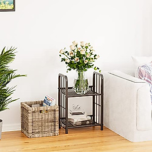 Azheruol Bookshelf Storage Shelf Bookcase Freestanding Storage Stand for Living Room, Bedroom, Kitchen, Rust Resistance, Easy Assembly Free Combination Multi-Functional Organizer (2 Tiers, Black)