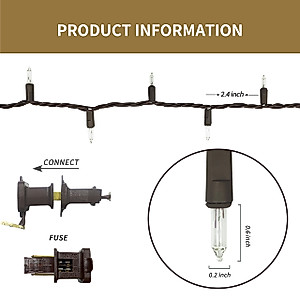 PARKIM Brown Wire Christmas Lights String White 100 Mini Incandescent Outdoor Indoor Waterproof Xmas Tree Decoration Plug in 23 Feet Used for Patio Party Festive Courtyard Home