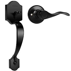 Tinewa Single Cylinder Exterior Handleset, Keyless Front Door Handle with Lever Inside, Low Profile Front Lock Handleset with Halifax Black Finish, Reversible for Right & Left Sided