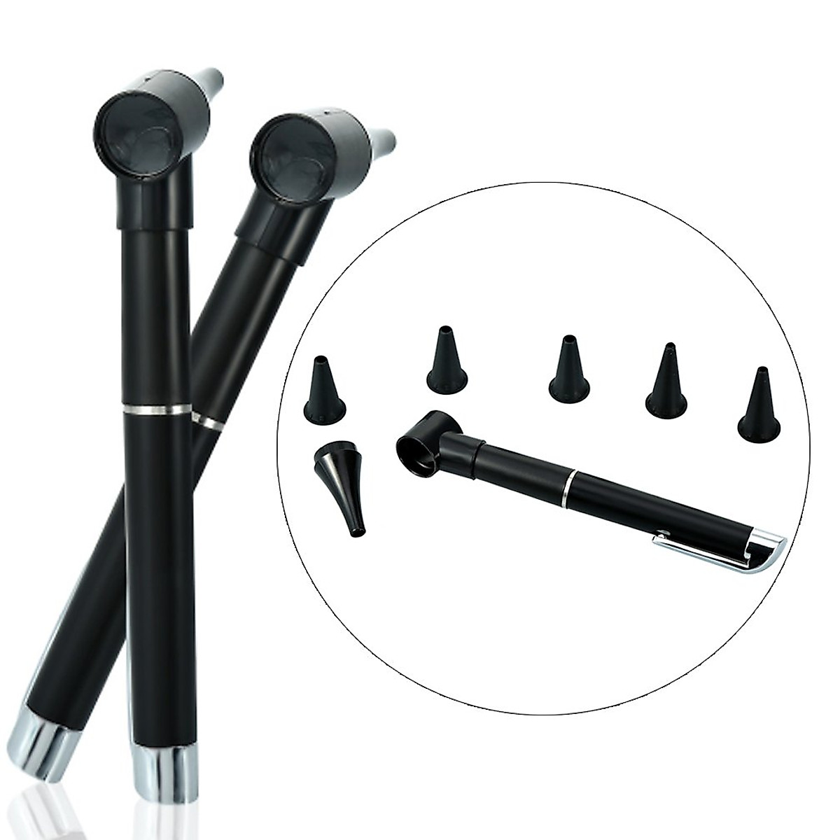 ZJchao Clip Otoscope, LED Penlight Otoscope Adult Child Professional Home Ear Care Magnifying Lens Flashlight Light Pen with 5 Sized Speculas Head