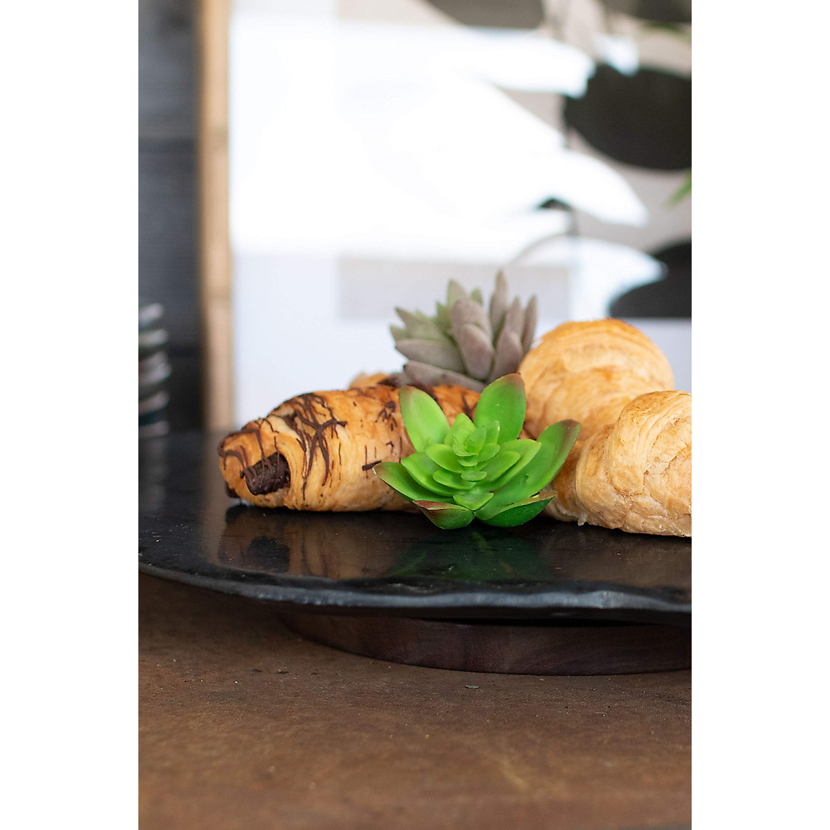 MY SWANKY HOME Black Natural Stone Rustic Edge Lazy Susan Kitchen Turntable Rotating Tray