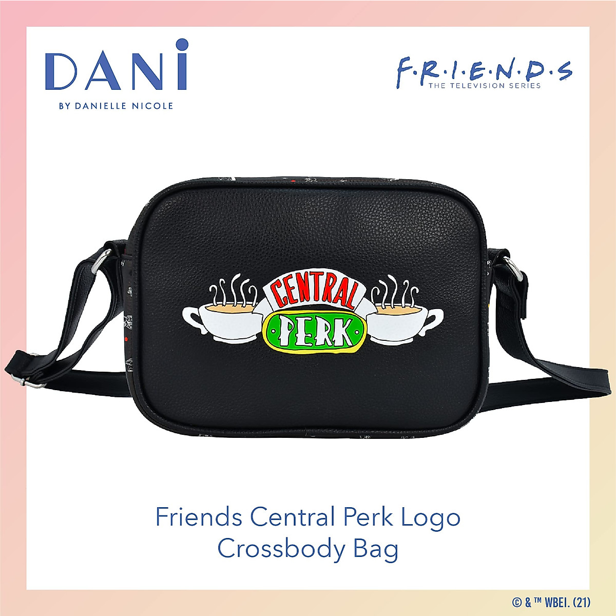 Danielle Nicole DANI Friends Central Perk Logo Crossbody Bag, Purse for Women, Black