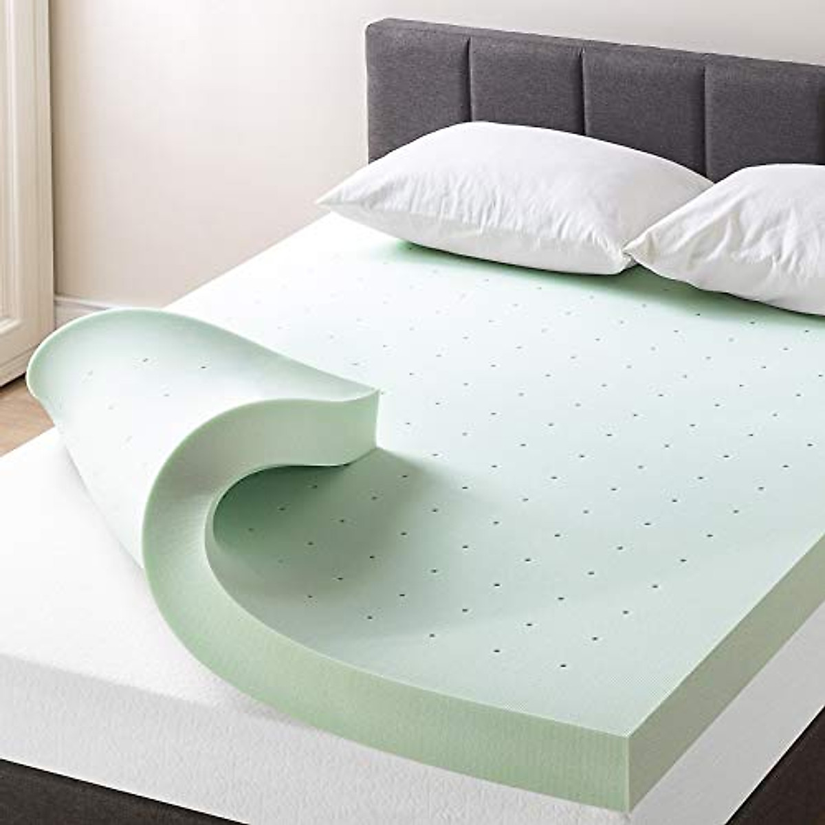 Best Price Mattress 4 Inch Ventilated Memory Foam Mattress Topper with Calming Green Tea Infusion, CertiPUR-US Certified, Twin, 4" Green Tea