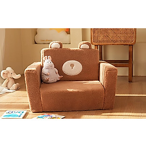 LonSEA Furniture, Teddy Bear, Baby Chair for Toddler, Toddler Bed, Convertible Sofa to Lounger - Comfy 2-in-1 Flip Open Couch/Sleeper for Kids, Toddler Cot, Light Brown