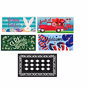 Evergreen Sassafras Bundle - Set of 5 Holidays Interchangeable Entrance Doormats | Indoor and Outdoor |22-in x 10-in doormats and 30-in x 18-in Tray | Non-Slip Backing | Low Profile | Home Décor