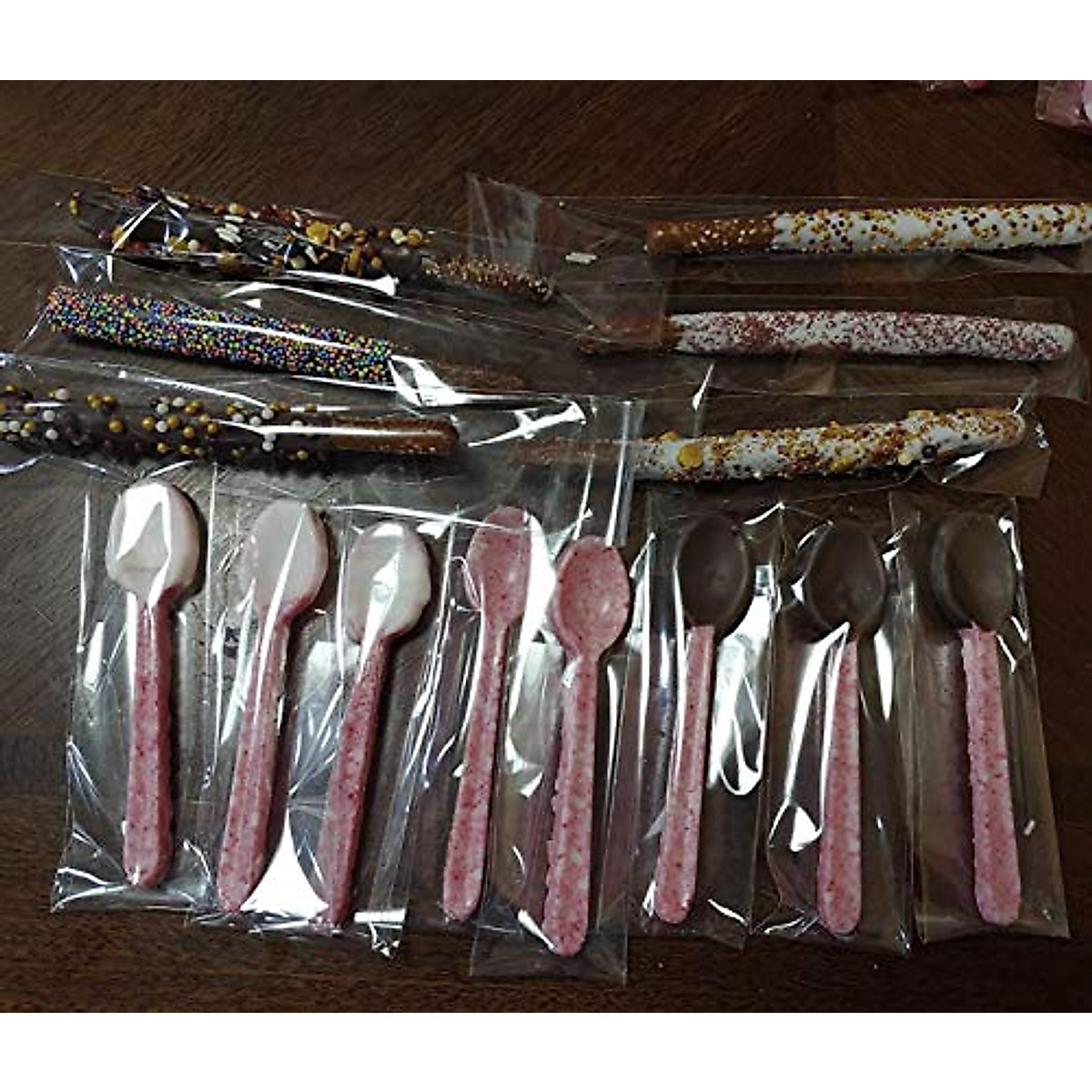 100 Pcs Resealable Cello Bags Pretzel Bags, RFWIN 2 X 10 Inches Clear Self Sealing Cellophane Treat Bag for Easter Snack Bakery Candy Cookie Chocolates