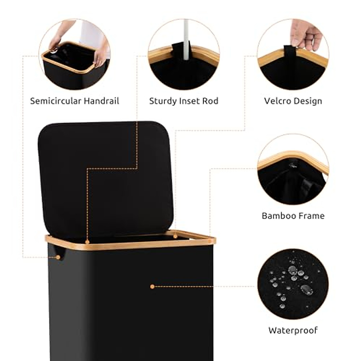 Large Laundry Hamper with Lid by Fiona's magic, 100L Tall Laundry Basket with Handle, Storage Basket for Clothes and Toy, Collapsible Laundry Hamper with Removable Bag for Bedroom, Bathroom, Black