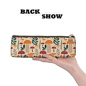 Cute Mushroom Pattern Pencil Case Leather Portable Pen Bag Pencil Pouch Students Stationery Organizer For Girls Teen