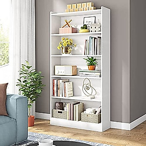 6-Tier Open Bookcase, 72 inches Large Tall Bookshelf, White - 11.81" D x 35.43" W x 72.04" H White Modern & Contemporary, Classic