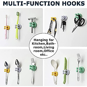 WWMMJA 5 Pcs Silicone Tooth Brush Holder Multi-Function Hooks Stick on Door Wall, Waterproof and Oilproof Self Adhesive Single Toothbrush Hook for Hanging Bathroom Kitchen Living Room Office (White)