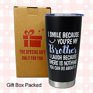 CTIGERS Funny Brother Tumbler with Lid and Straw Insulated Travel Mug Gifts for Brother from Sibling, Birthday,Christmas,Thank Giving Day,Wedding Gifts 20 oz BLACK