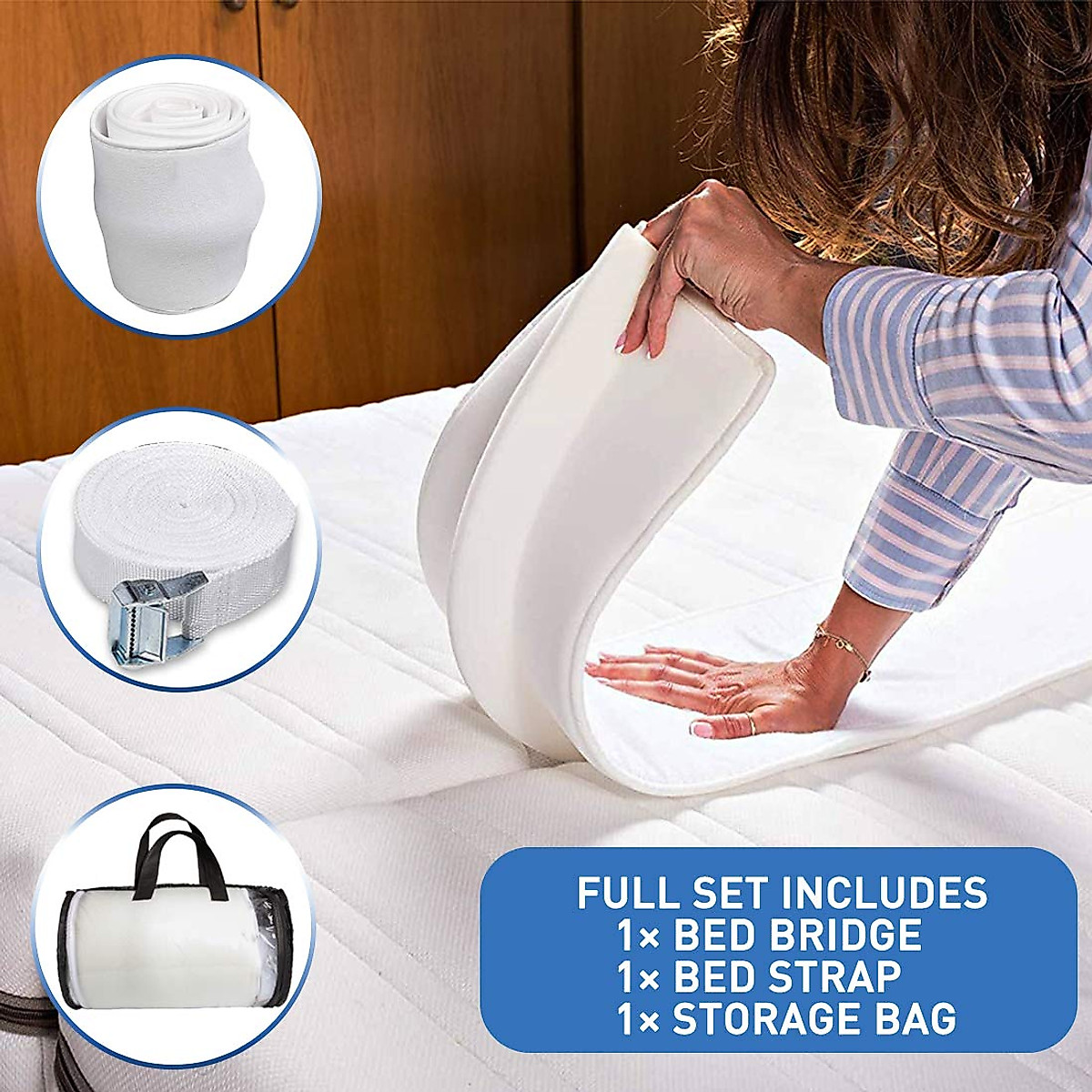 HITOMEN Bed Bridge, Twin to King Bed Converter Kit, Bed Gap Filler with Strap, Mattress Connector