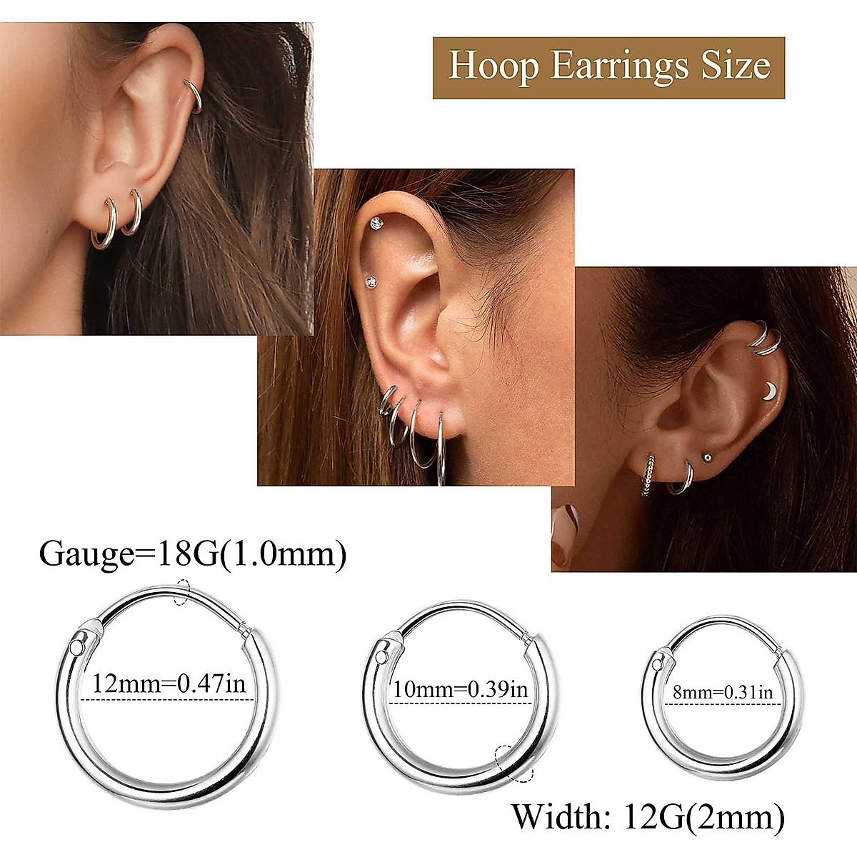 Jstyle 20G Stainless Steel Stud Earrings for Women Men Star Moon Heart CZ Flat Back Earrings Set Cartilage Earrings Hoop Small Flatback Earrings Stud Tragus Helix Daith Piercing Jewelry Silver Tone