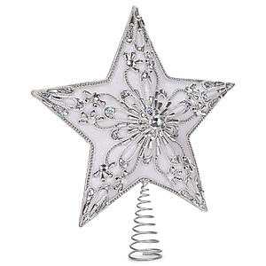 Kurt Adler 13.5-Inch 5-Point White and Silver Star Treetop