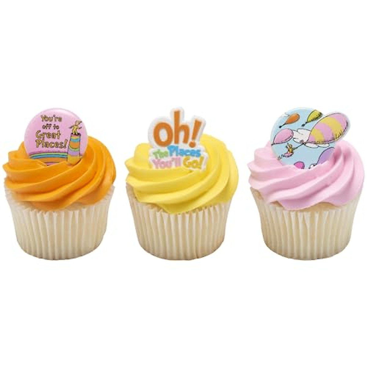 DecoPac Oh, the Places You'll Go! Cupcake Rings, 24 Dr. Seuss Cupcake Decorations For Graduation, Wedding, Birthday, Food Safe Cake Toppers – 24 Pack