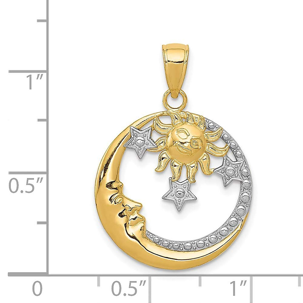 14k and Rhodium D/C Moon Stars and Sun Pendant QM2867