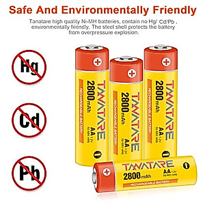 Tanatare 8 Pack 2800mAh High Capacity1.2V Rechargeable AA NiMH Batteries with Long Lasting Power, Recharge up to1200x Times