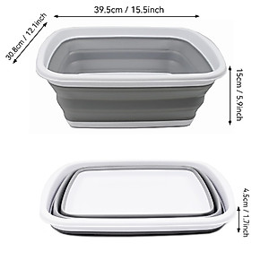SAMMART 10L (2.6 Gallons) Collapsible Tub - Foldable Dish Tub - Portable Washing Basin - Space Saving Plastic Washtub (White/Grey, 1)