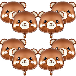 8 Pcs Bear Balloons 21x22 Inch Bear Shaped Animal Balloons Bear Baby Shower Decorations Helium Brown Bear Foil Balloons Bear Head Balloon for Jungle Woodland Animal Farm Safari Theme Party Decoration