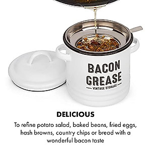 Granrosi Bacon Grease Container with Strainer, Cooking Oil Container, Bacon Grease Strainer, Cooking Oil Filter Pot Stainless Steel, Grease Can for Kitchen with Strainer, Bacon Fat Container - White