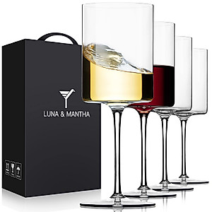 Square Wine Glasses Set of 4 | White Wine Glasses | 16oz | Premium Crystal Hand Blown Perfect for Red White Wine Goblets-Daily Use,Unique Wedding Anniversary or Birthday Gift