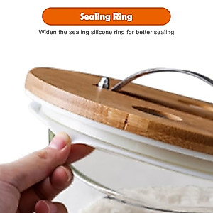 Kaichenyt 7.5L Rice Dispenser, Flour and Cereal Container, Glass Food Storge Container with Airtight Lid and Wooden Stand for Rice, Beans, Ground Coffee (7.5L)