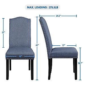 Yaheetech 6pcs Dining Chairs Fabric Upholstered Chair Kitchen Parson Chair with Nailhead Trim and Solid Wood Legs for Home Kitchen and Restaurant, Blue