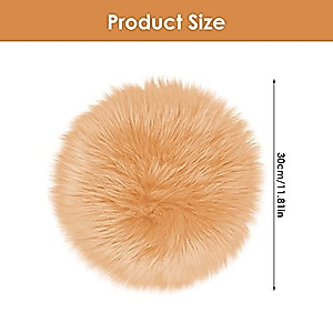 Molain Area Rug Decor Fluffy Soft Small Cushion Backing Carpet Fuzzy Faux Fur Pad Aesthetic Nail Art Table Locker Desk Mat Floor Modern Bedroom Apartment Living Room Girls Accessories (Round Khaki)